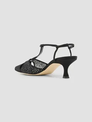 Manolo Blahnik Turgimodla Embellished Satin T-strap Pumps