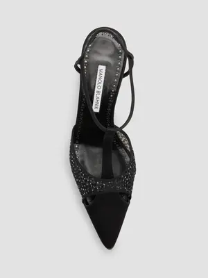 Manolo Blahnik Turgimodla Embellished Satin T-strap Pumps