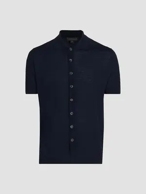 SAKS FIFTH AVENUE Collection Knit Button-front Shirt - Navy