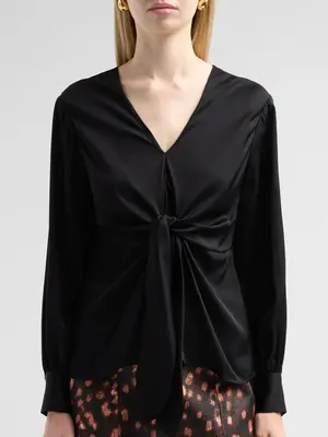 MILLY Noa Stretch-silk Tie V-neck Top