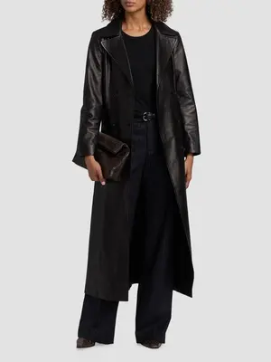 NILI LOTAN Arsene Leather Double-breasted Trench Coat