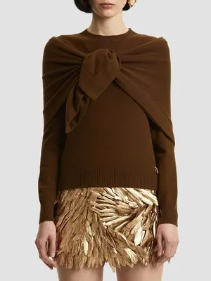Oscar De La Renta Self-knit Scarf Detail Cashmere Sweater - Brown