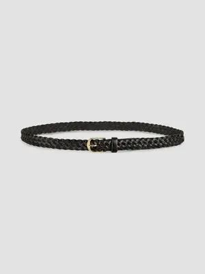 NILI LOTAN Jane Braided Leather Belt - Black
