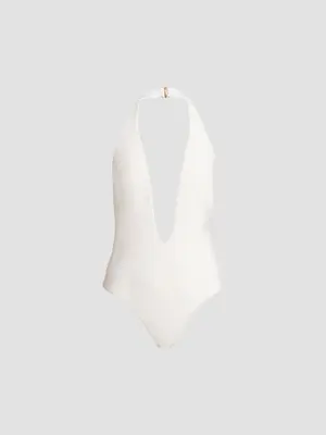 Kiki De Montparnasse Echauffe Plunging V-halterneck One-piece Swimsuit - Ivory