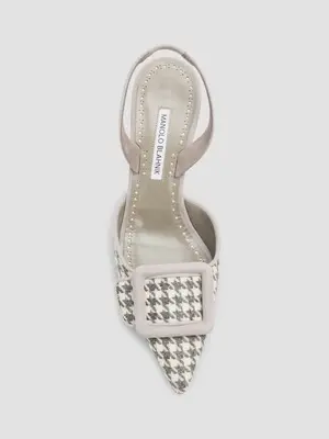 Manolo Blahnik Mayaslibi Houndstooth Slingback Pumps