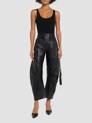 NILI LOTAN Shon Leather Barrel-leg Pants