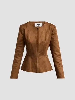 MILLY Reina Faux Suede Peplum Jacket - Camel