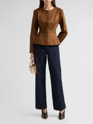 MILLY Reina Faux Suede Peplum Jacket