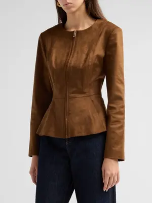 MILLY Reina Faux Suede Peplum Jacket