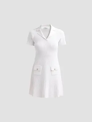 MILLY Romy Rib-knit Polo Mini Dress - Ecru