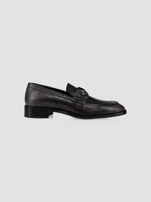 CHRISTIAN LOUBOUTIN Chambelimoc Patinated Leather Loafers - Phantom Grey