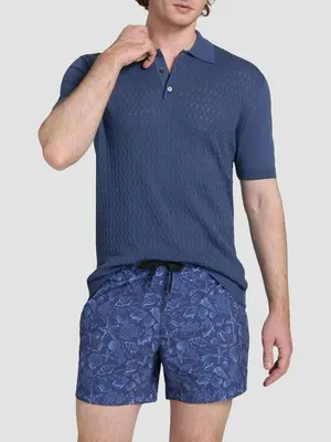 SAKS FIFTH AVENUE Collection Basketweave Knit Cotton Polo Shirt - Blue