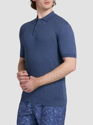 SAKS FIFTH AVENUE Collection Basketweave Knit Cotton Polo Shirt - Blue