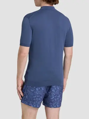 SAKS FIFTH AVENUE Collection Basketweave Knit Cotton Polo Shirt - Blue