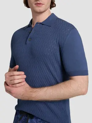 SAKS FIFTH AVENUE Collection Basketweave Knit Cotton Polo Shirt - Blue