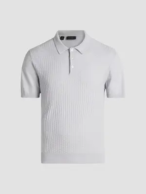 SAKS FIFTH AVENUE Collection Basketweave Knit Cotton Polo Shirt - Grey