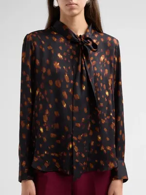 MILLY Printed Tieneck Silk-blend Blouse