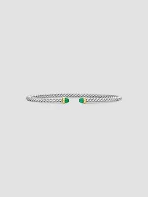 David Yurman Micro Cable Flex Bracelet In Sterling Silver Emerald