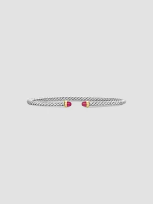 David Yurman Micro Cable Flex Bracelet In Sterling Silver Ruby