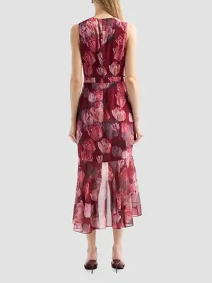 MILLY Nanci Ruffled Floral V-neck Midi Dress