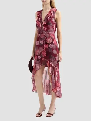 MILLY Nanci Ruffled Floral V-neck Midi Dress