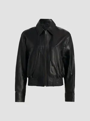 NILI LOTAN Aime Leather Bomber Jacket - Black