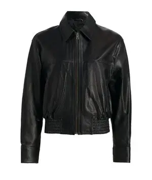 NILI LOTAN Aime Leather Bomber Jacket - Black