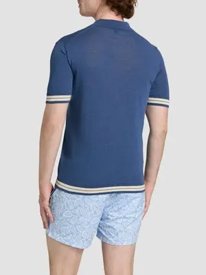 SAKS FIFTH AVENUE Striped-trim Johnny Collar Polo Shirt