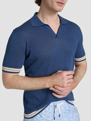 SAKS FIFTH AVENUE Striped-trim Johnny Collar Polo Shirt