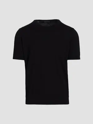 SAKS FIFTH AVENUE Diagonal Stitch Crewneck Short-sleeve Sweater - Black