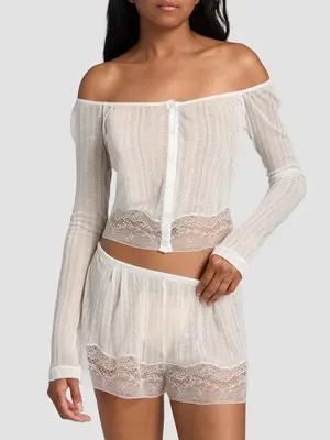Kiki De Montparnasse Pointelle-knit Lace Crop Cardigan