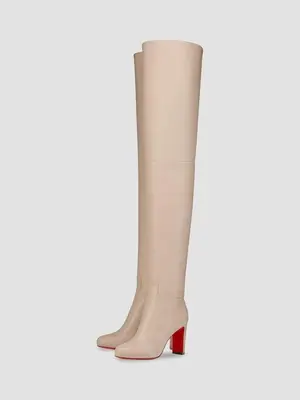 CHRISTIAN LOUBOUTIN Loo 85mm Leather Thigh Boots - Pearl