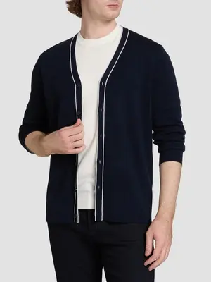 SAKS FIFTH AVENUE Collection Tipped Wool Long-sleeve Cardigan