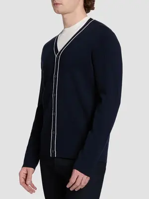 SAKS FIFTH AVENUE Collection Tipped Wool Long-sleeve Cardigan