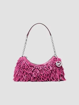 Michael Kors Nolita Medium Fringed Leather Pouchette - Raspberry