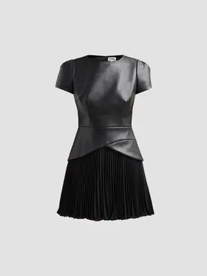 MILLY Haddy Mixed-media Faux Leather Mini Dress - Black