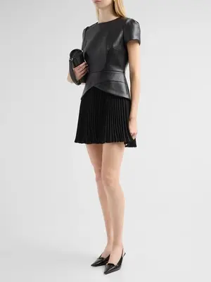 MILLY Haddy Mixed-media Faux Leather Mini Dress - Black