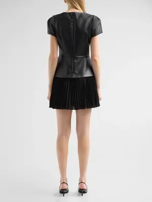 MILLY Haddy Mixed-media Faux Leather Mini Dress - Black