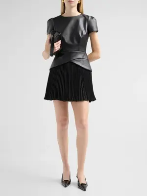 MILLY Haddy Mixed-media Faux Leather Mini Dress - Black