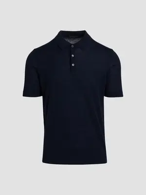 SAKS FIFTH AVENUE Collection Wool-blend Jersey Polo Shirt - Navy