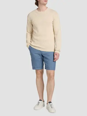 SAKS FIFTH AVENUE Linen Straight-cut Chino Shorts - Denim