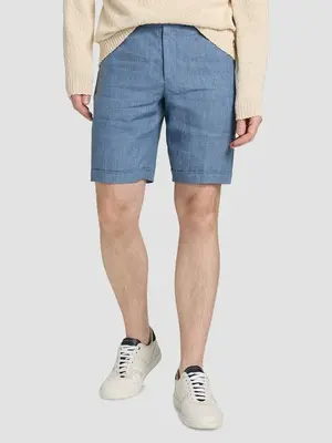 SAKS FIFTH AVENUE Linen Straight-cut Chino Shorts - Denim