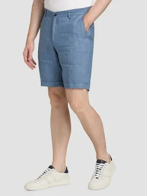 SAKS FIFTH AVENUE Linen Straight-cut Chino Shorts - Denim