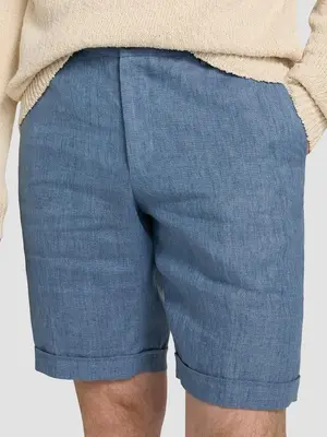 SAKS FIFTH AVENUE Linen Straight-cut Chino Shorts - Denim