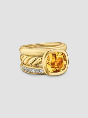 David Yurman Dy Mercer Three Row Stone Ring In 18k Yellow Gold - Citrine