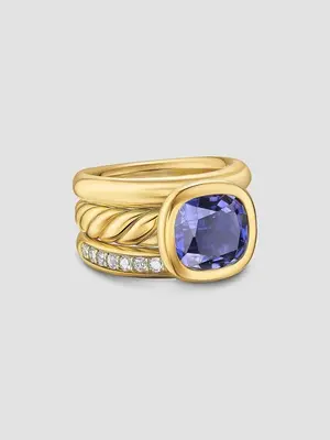 David Yurman Dy Mercer Three Row Stone Ring In 18k Yellow Gold - Iolite