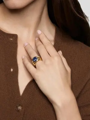 David Yurman Dy Mercer Three Row Stone Ring In 18k Yellow Gold - Iolite