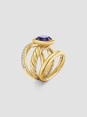 David Yurman Dy Mercer Three Row Stone Ring In 18k Yellow Gold - Iolite