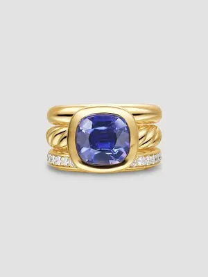 David Yurman Dy Mercer Three Row Stone Ring In 18k Yellow Gold - Iolite