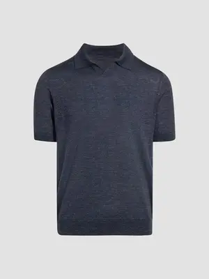 SAKS FIFTH AVENUE Lamar Johnny Collar Short-sleeve Sweater - Blue